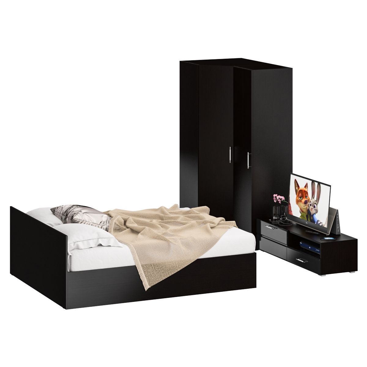 Мебель для спальни СВК Стандарт № 4 1600 венге/чёрный глянец