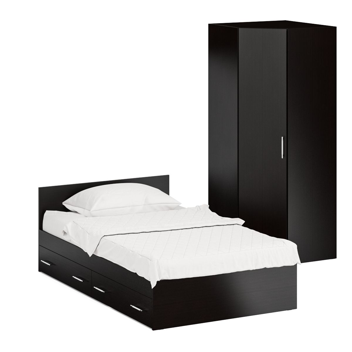 Односпальная кровать с ящиками с угловым шкафом СВК Стандарт 1200Я+ШУ венге