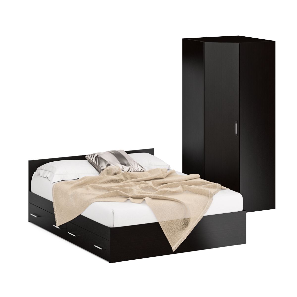 Двуспальная кровать с ящиками с угловым шкафом СВК Стандарт 1600Я+ШУ венге
