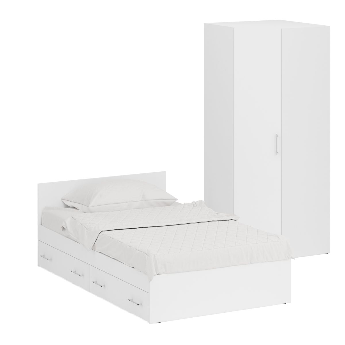 Односпальная кровать с ящиками с угловым шкафом СВК Стандарт 1200Я+ШУ белый