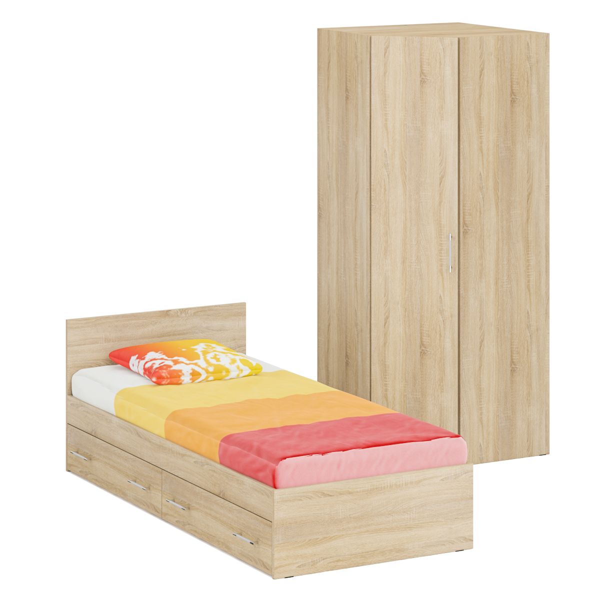 Односпальная кровать с ящиками с угловым шкафом СВК Стандарт 900Я+ШУ дуб сонома