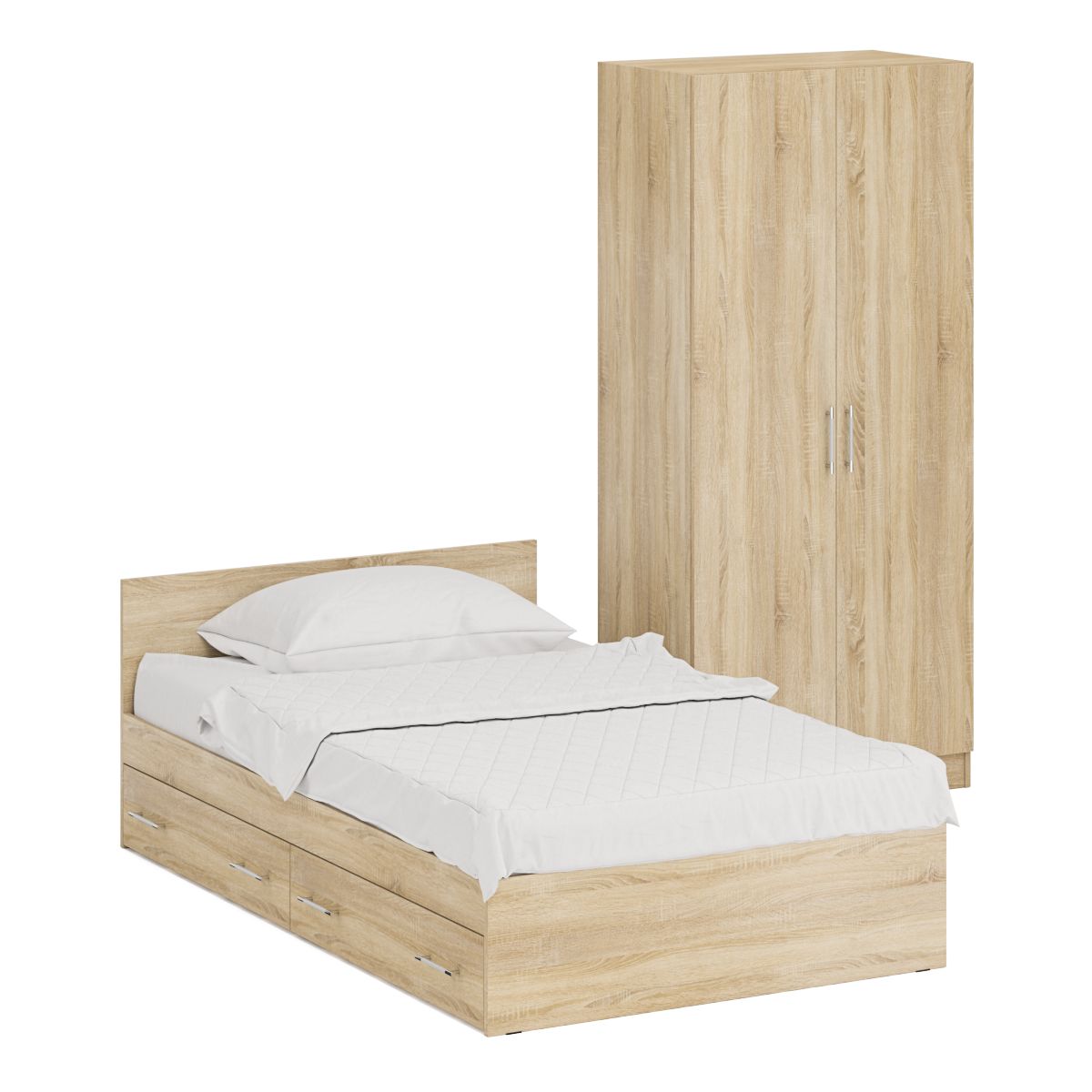 Односпальная кровать с ящиками со шкафом СВК Стандарт 1200Я+Ш2 дуб сонома