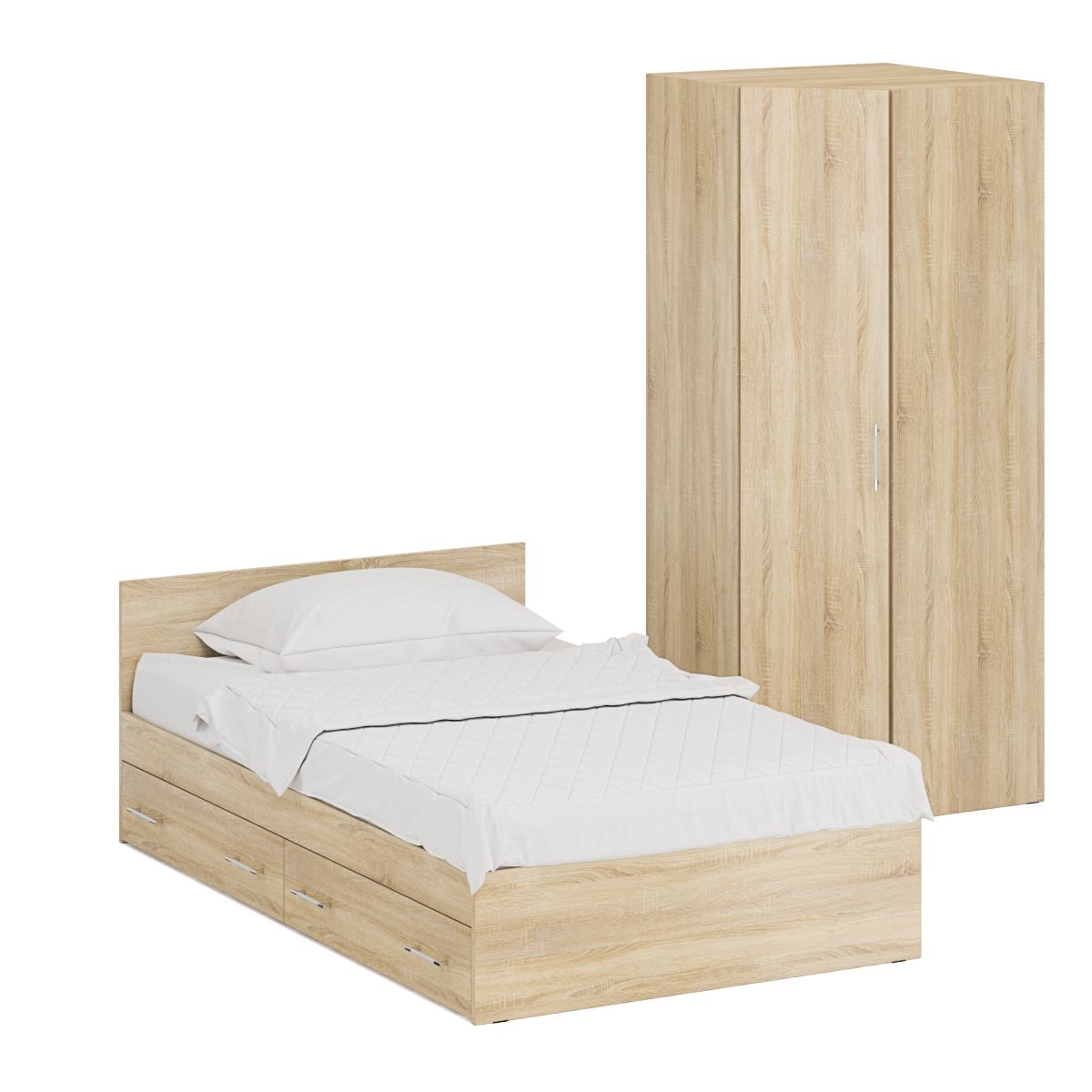 Односпальная кровать с ящиками с угловым шкафом СВК Стандарт 1200Я+ШУ дуб сонома