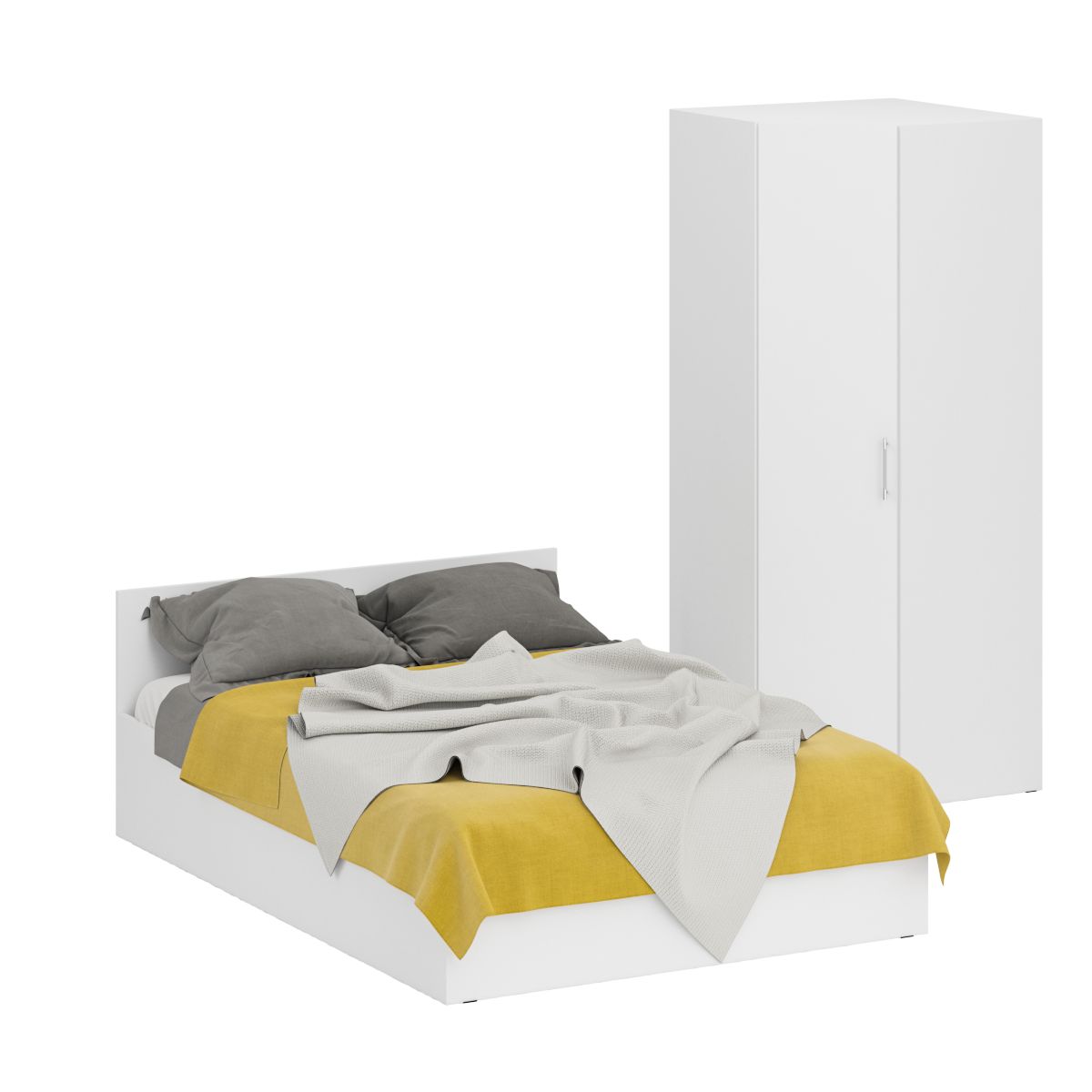 Кровать двуспальная с угловым шкафом СВК Стандарт 1400+ШУ белый