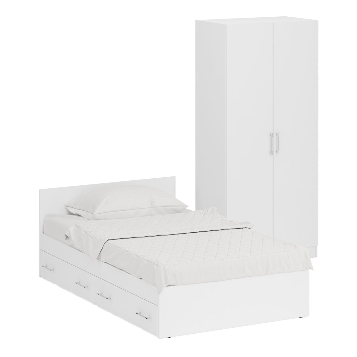 Односпальная кровать с ящиками со шкафом СВК Стандарт 1200Я+Ш2 белый