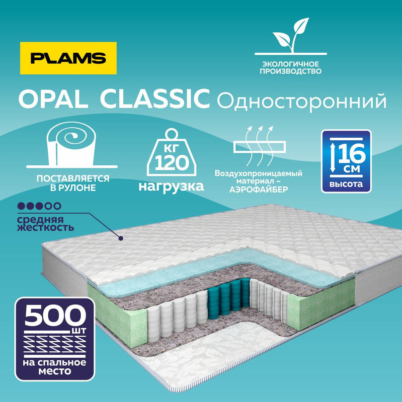 Матрас пружинный Plams OPAL CLASSIC 90х180 односторонний