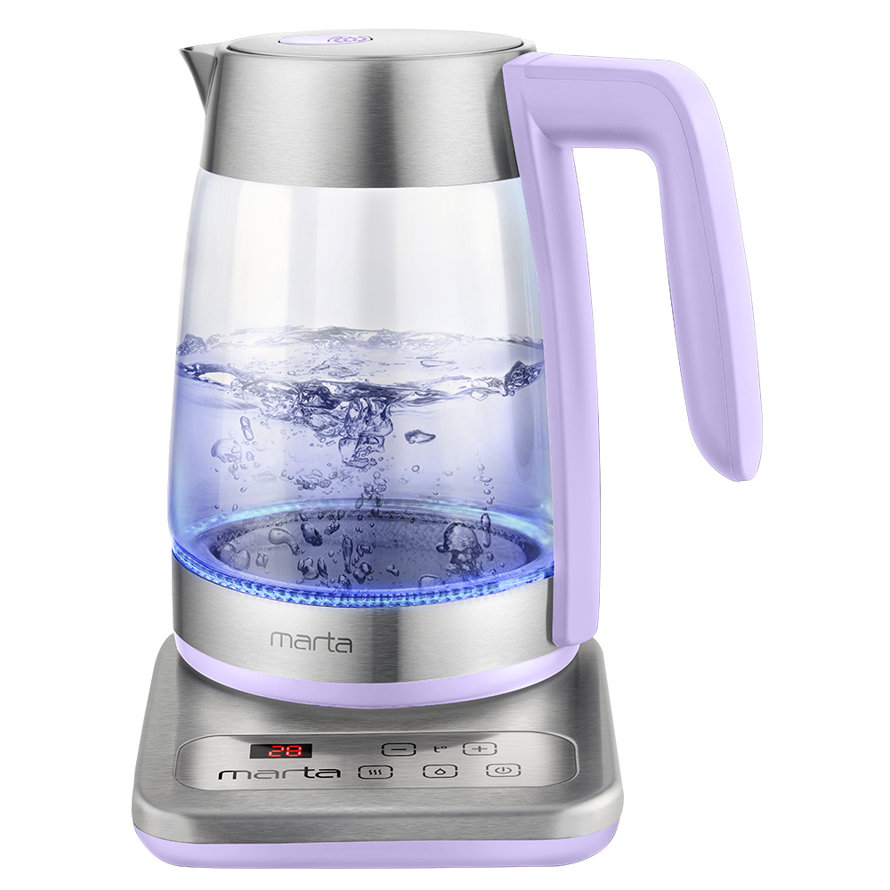 Чайник электрический Marta MT-4555 1.8 л прозрачный, серебристый, фиолетовый
