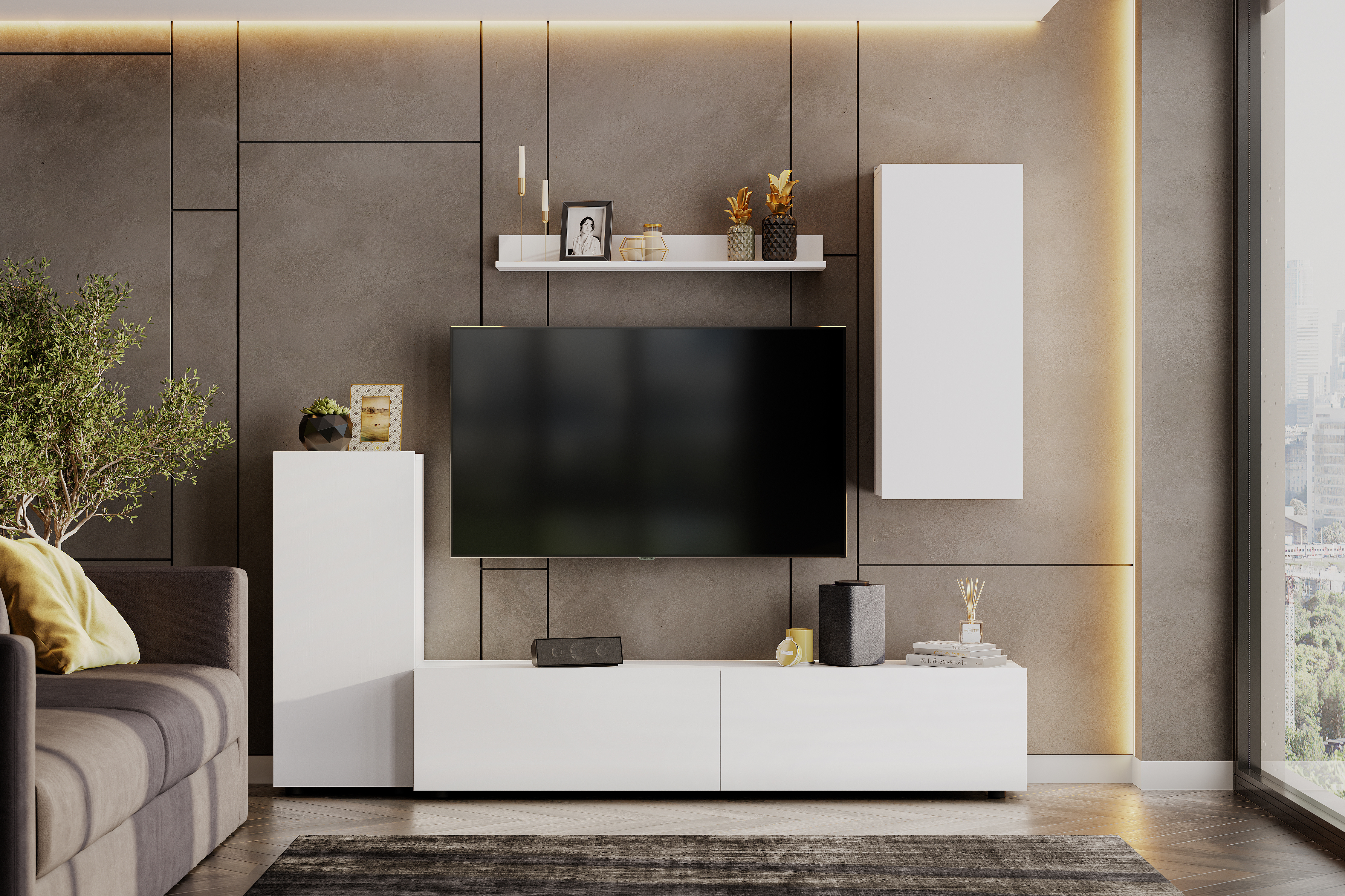 Гостиная SV-Мебель МГС-10 Белый текстурный 204,8х170х34,6 см, 101816