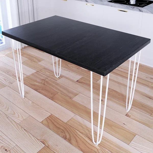 Стол кухонный Solarius Loft металл-дерево 90x60х75 цвет черного оникса с белыми ножками