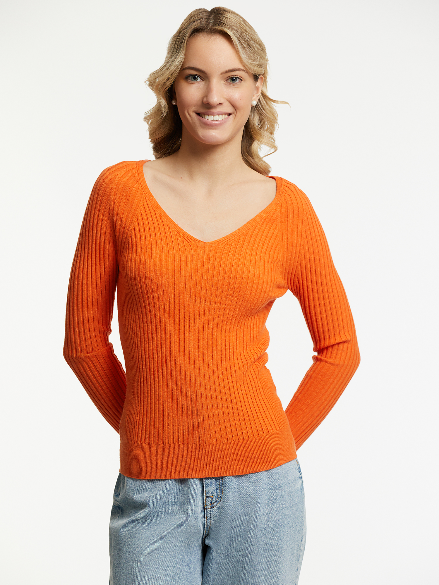 Пуловер женский oodji 63812692 оранжевый S
