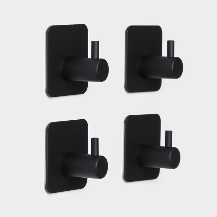 Крючки Stolz 9382075, самоклеющиеся для ванной комнаты, 4 шт, цвет чёрный