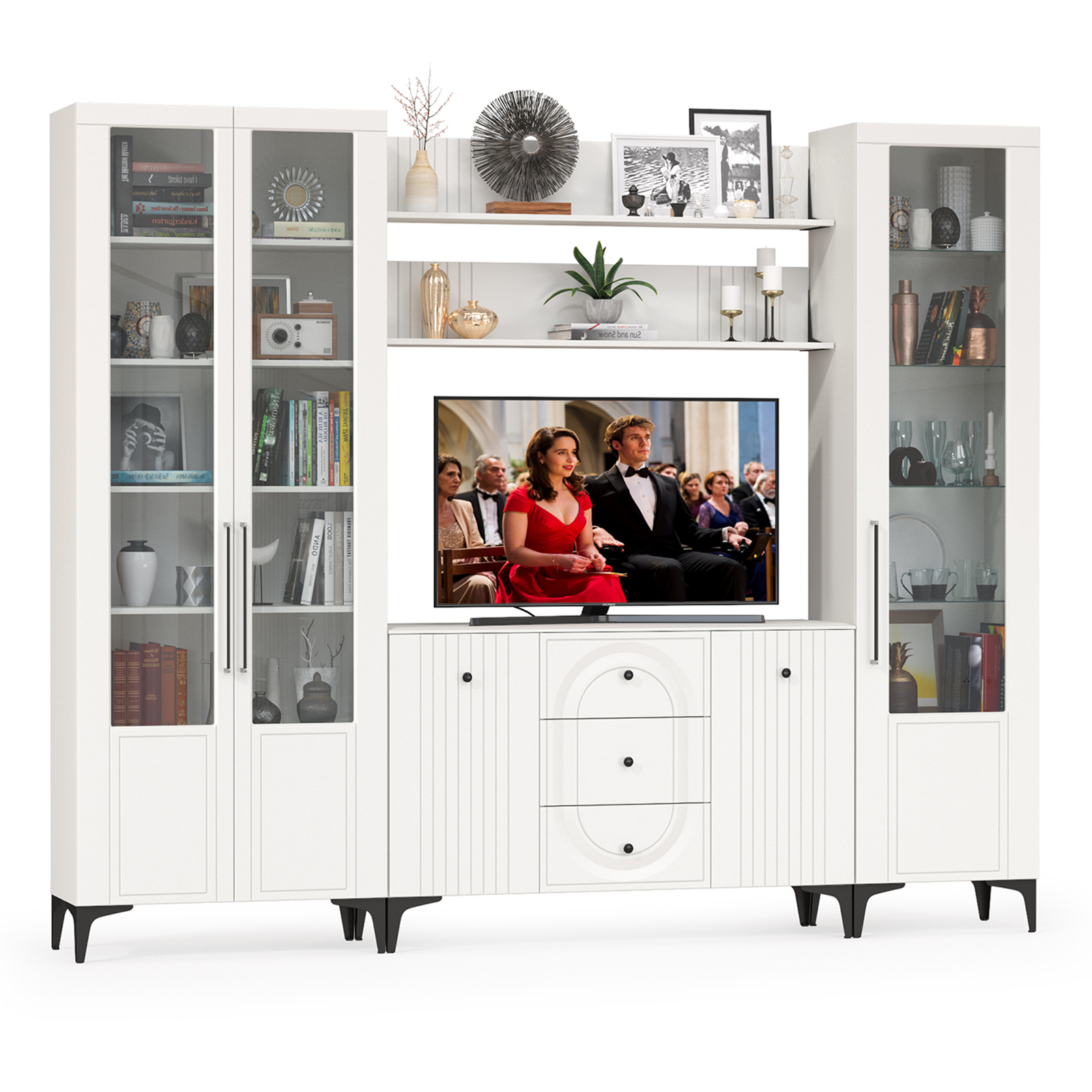 Мебель для гостиной Mobi Валенсия № 99 белый шагрень, 272х38х225 см, ниша 133х38х90 см