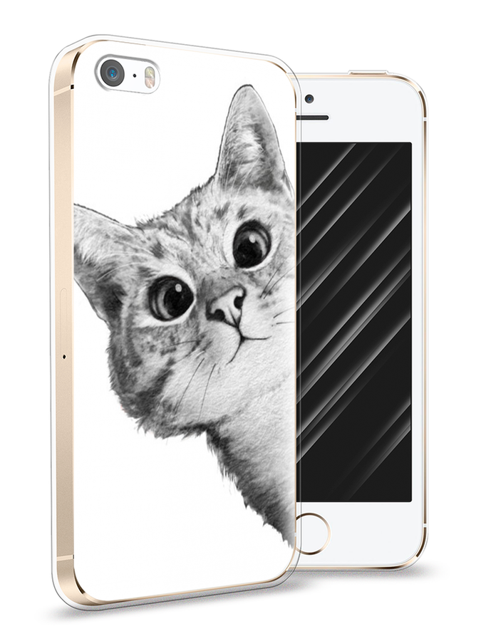 Чехол Awog на  Apple iPhone 5/5S/SE / Айфон 5/5S/SE "Кот рисунок черно-белый"