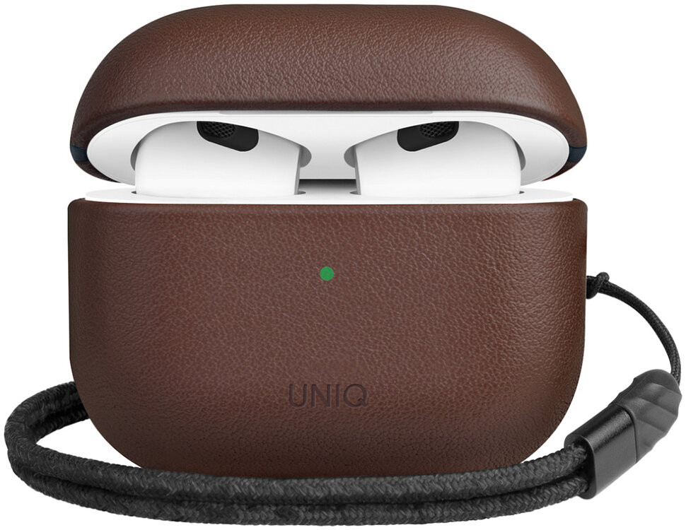 Чехол Uniq Terra Genuine Leather with wrist strap для AirPods 3 Коричневый -TERBWN)