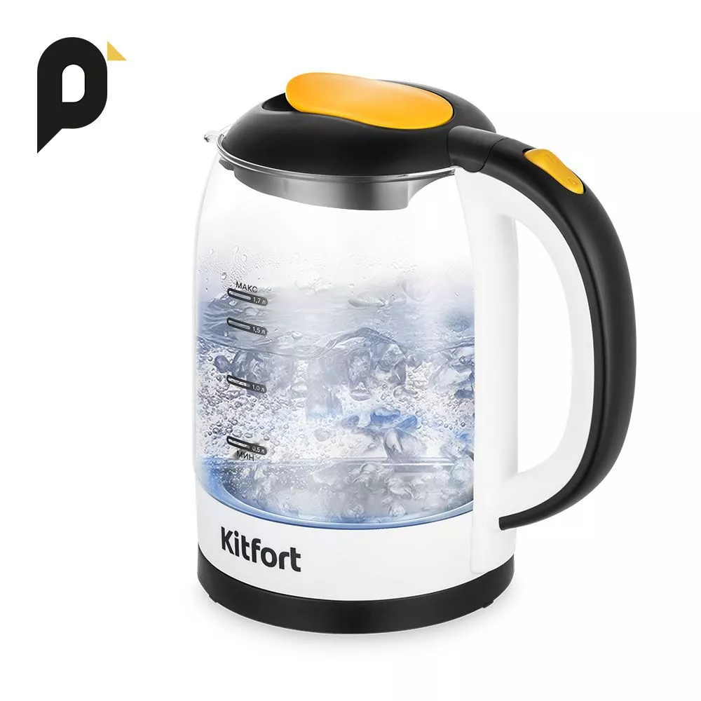 Чайник электрический Kitfort КТ-6636 1.7 л черный, белый, прозрачный
