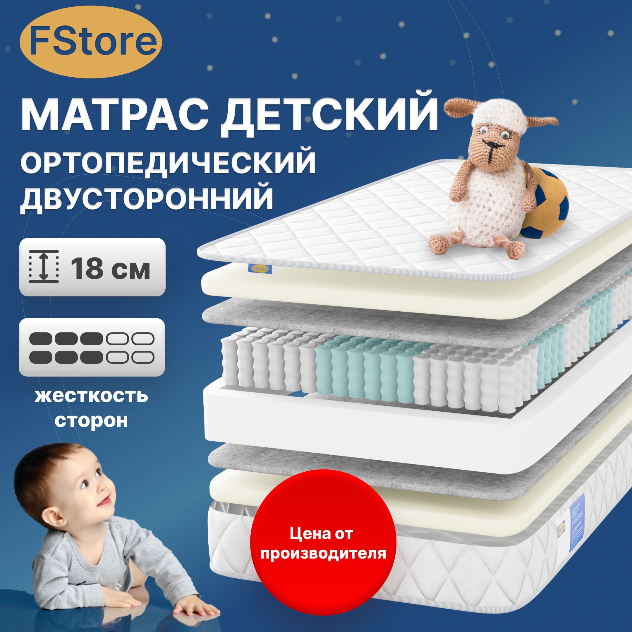 Ортопедический матрас FStore Relax Duo, Независимые пружины, 80x160 см